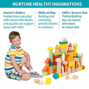 Wooden Building Blocks Set - Stacker Stacking Preschool Learning Educational Toys with Carrying Bag, Toddler Toys for 3+ Year Old Boy and Girl Gifts (80 Pcs)