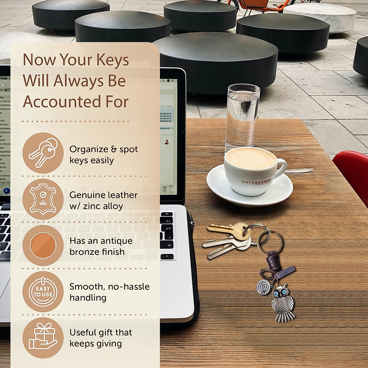 AuPra Silver KeyChain Gift Women & Men Leather KeyRing Home Car Door Keys Holder Girl & Boy Bird Present