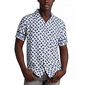 Karl Lagerfeld Paris Men's Floral Print Flowy Shirt, Blue