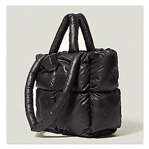 Large Puffer Tote Bag Winter Soft Puffer Down Padding Shoulder Bags Trendy Luxury Quilted Padded Handbags for Women (Black)