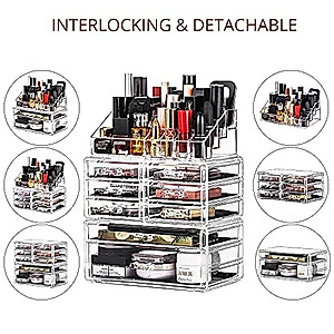 DreamGenius Makeup Organizer 3 Pieces Acrylic Cosmetic Storage Drawers Organizer for Vanity and Bathroom, Stackable Cosmetic Organizer Countertop with 8 Drawers