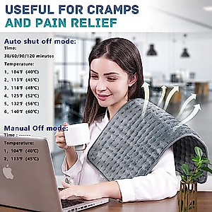 QALTGC Heating Pad (12"x 24"), LCD Controller, Machine Washable, Comfortable Soft for Cramps/Pain Relief（Grey）