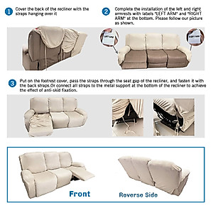 MAXIJIN 8 Pieces Recliner Sofa Covers, Stretch Velvet Reclining Couch Covers for 3 Cushion Furniture Covers, Thick, Soft, Washable Reclining Sofa Slipcovers (Sofa Recliner, White)