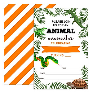UDNADKEX Reptile Birthday Invitations for Boy with Envelopes, Invites for Birthday Party Animal, Reptile Birthday Party Invite Cards, Join Us Animal Encounter, 4"x6" Set of 20