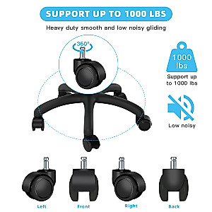 Office Chair Gas Lift Cylinder-Caster Wheels Replacement(Set of 5) for Hardwood Floors and Carpet，28'' Heavy Duty Office Chair Base Replacement
