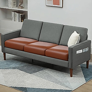 YISUN PU Leather Couch Cushion Sofa Cover, Waterproof Stretch Couch Cushion Slipcovers, Faux Leather Sofa Slipcovers Loveseat Couch Replacement Chair/Furniture Protector,3 Pack,Light Brown