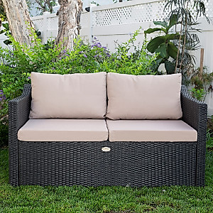 Barton 2 Person Madison Sofa Set Love Seat w/Cushions Outdoor Patio Wicker Rattan Furniture Space Saving