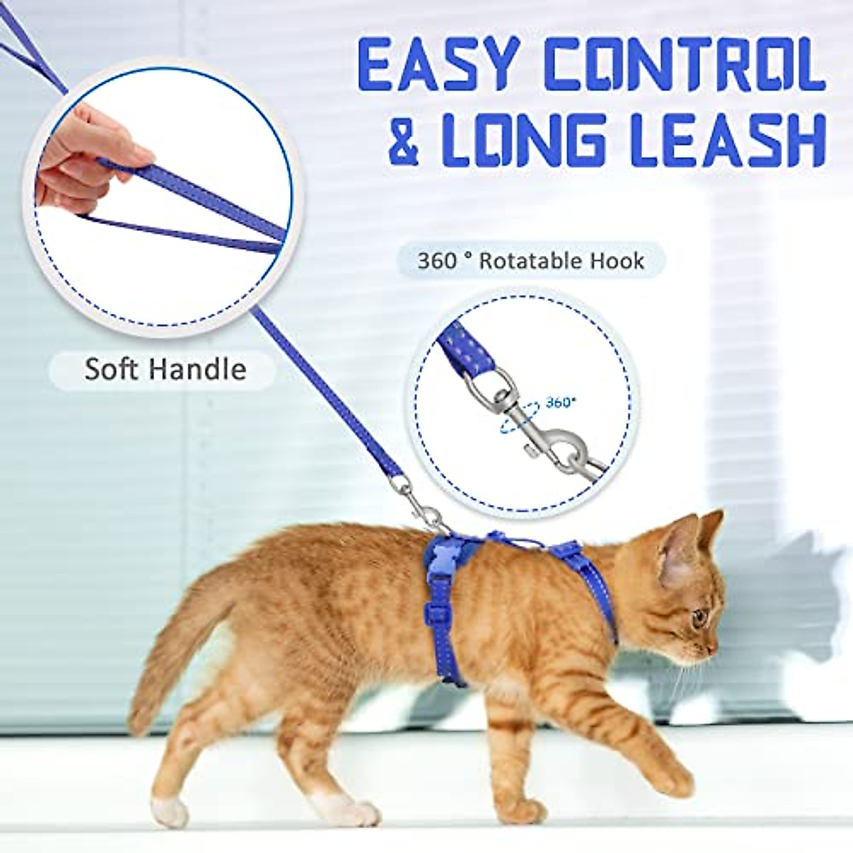 Supet Cat Harness and Leash for Walking Escape Proof, Adjustable Harness for Cats, Easy Control Small Cat Harness for Medium Large Kitten and Dogs