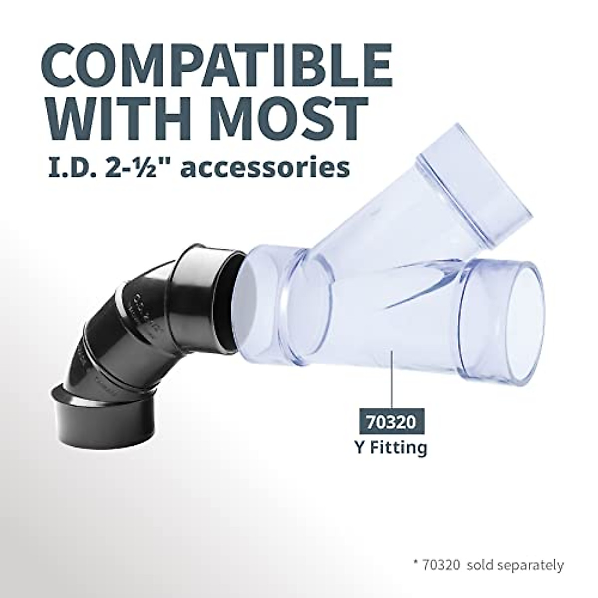 POWERTEC 70344 2-1/2" OD 90 Degree Elbow - ABS Plastic Dust Collector Connector (Black)