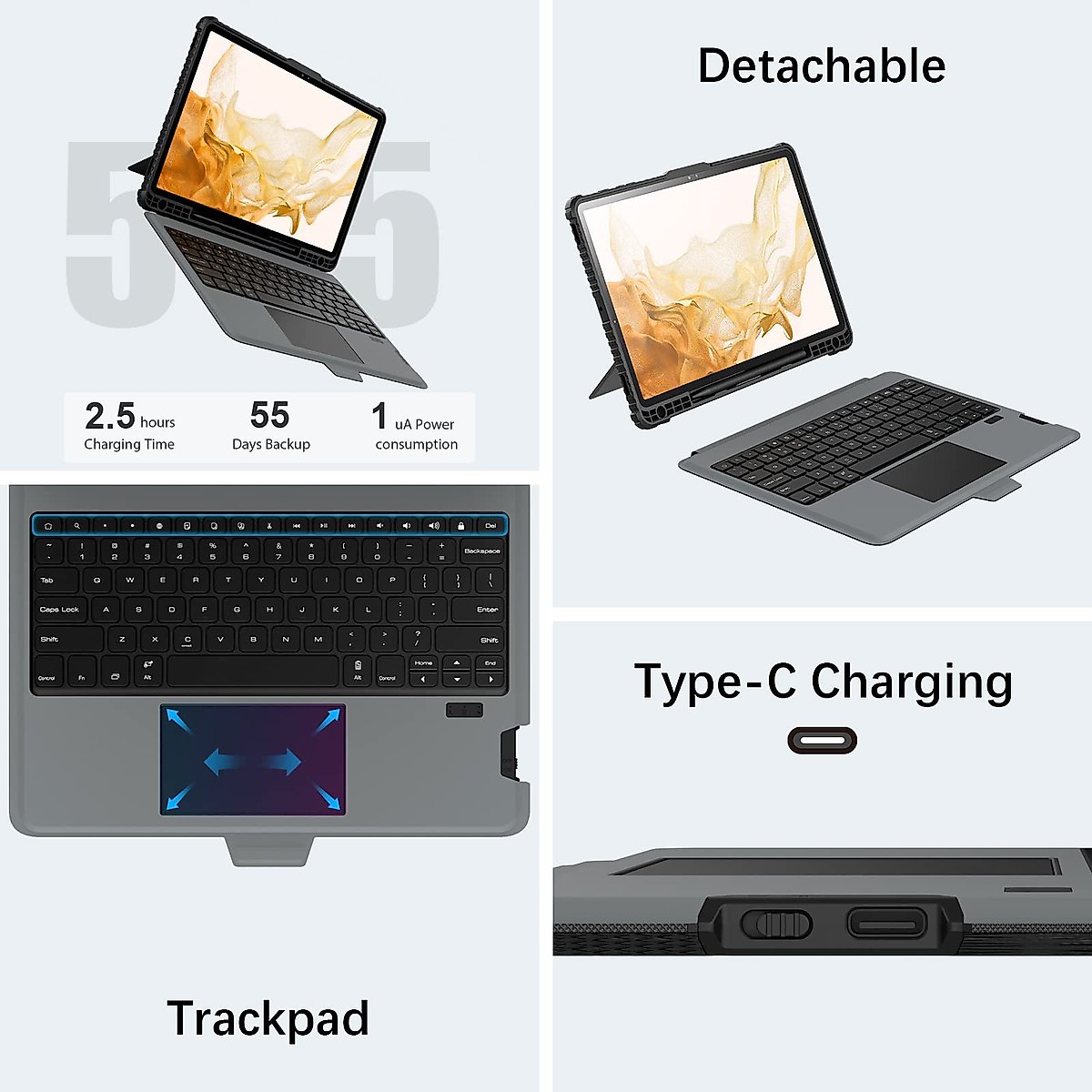 Nillkin Galaxy Tab S8 Plus Keyboard Case with Stand, for Samsung Galaxy Tab S7 Fe S7 Plus S7+ with Detachable Keyboard with Trackpad, Pencil Holder Tab S8+ 5G Tablet Keyboard case12.4 inch