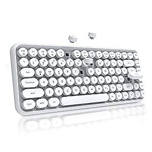 NACODEX 308I Wireless Bluetooth Keyboard, Compact 84 Keys Retro Round Keycaps Mini Keyboard, Portable Computer Keyboard with Quiet Chocolate Keys for Windows/iOS/Android (White)
