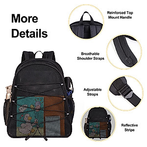 Heavy Duty Mesh Backpack, See Through School Backpack, Mesh Book Bag with Bungee Cord & Adjustable Padded Straps, for Work, School, Travel