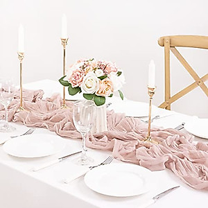 MLMC 10ft Dusty Pink Cheesecloth Table Runner 35x120 Inches Rustic Wrinkled Gauze Boho Table Runner for Bridal Shower Birthday Reception Decor