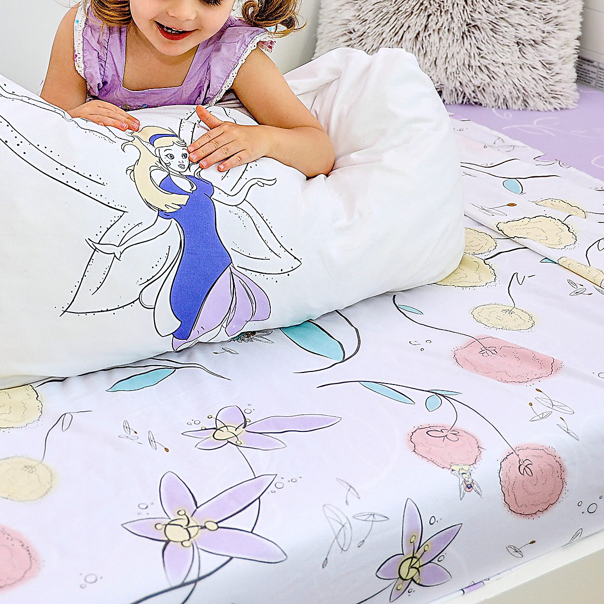 JumpOff Jo - 3-Piece Kids Twin Bed Sheet Set - Super Soft Durable Hypoallergenic, Breathable, Microfiber Polyester - Themed Bedding for Toddler Beds & Twin Beds - Fairy Blossom