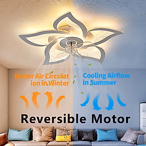 Yfrest Ceiling Fan with Lights Remote Control, White Personalized Ceiling Fan with Light, 6 Speeds 3 Light Color Flush Mount Ceiling Fan for Kitchen Bedroom