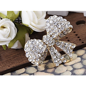 Alilang Golden Tone Shine Clear Crystal Rhinestones Bow Knot Statement Adjustable Ring