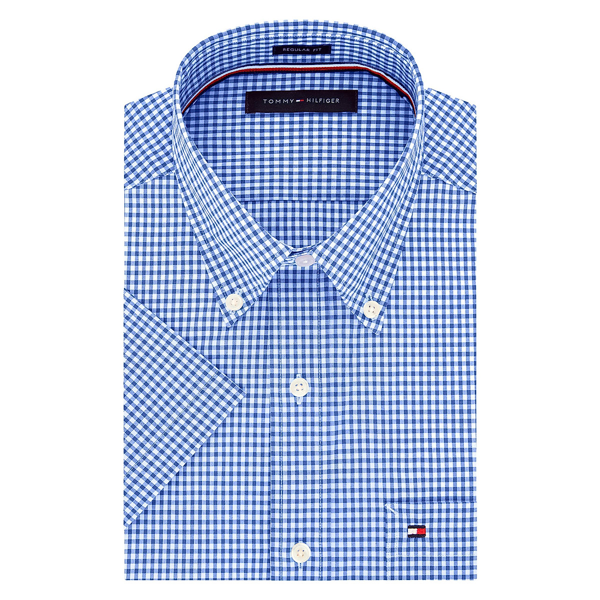 Tommy Hilfiger Men's Short Sleeve Button-Down Shirt, Royal, 16" Neck