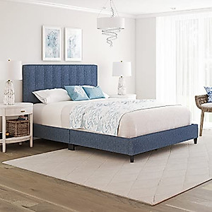 Boyd Sleep Leah Upholstered Platform Bed Frame with Headboard, Mattress Foundation NOT Required: Linen, Blue, Full