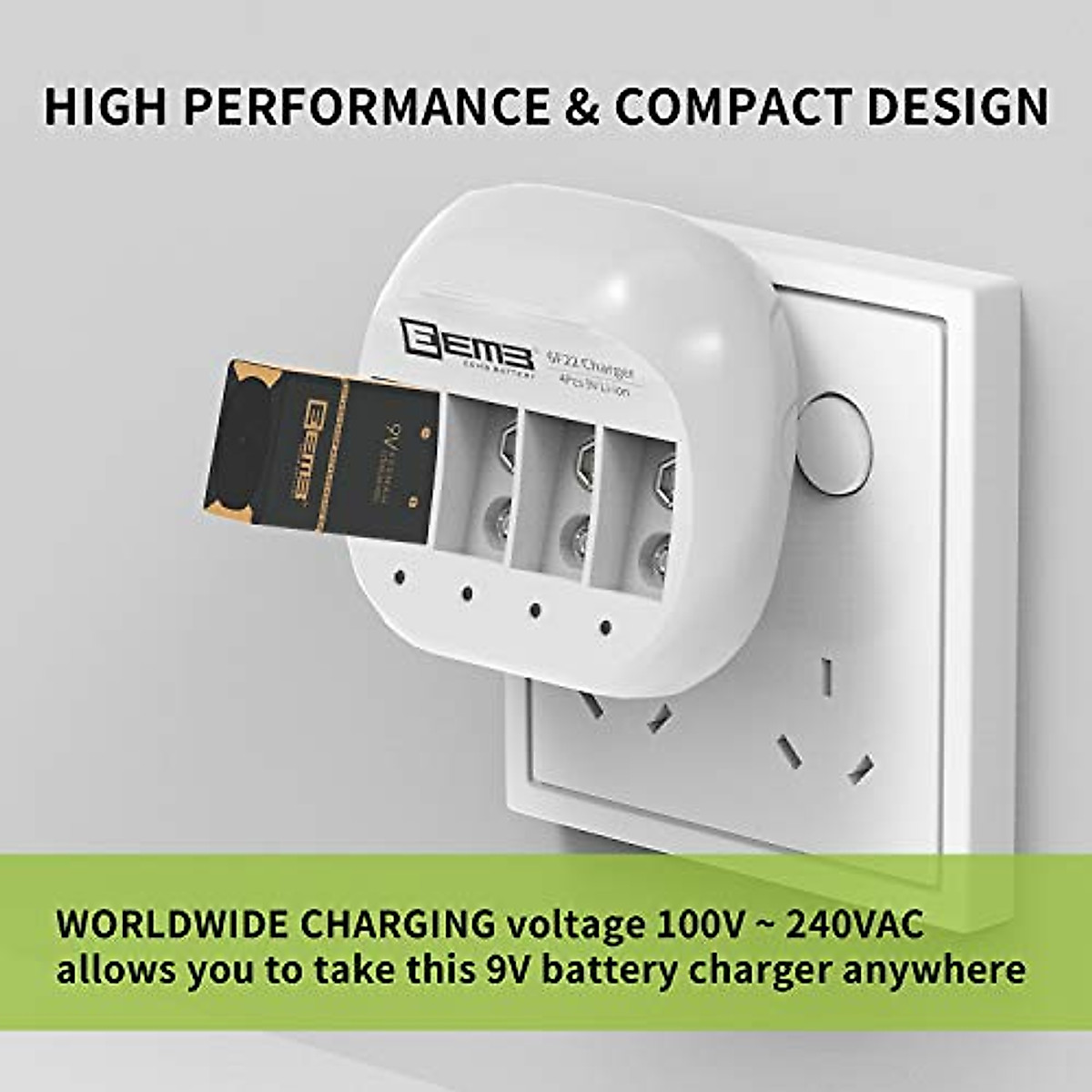 EEMB LP 9V Rechargeable Lithium ion Battery Charger for 6F22 650mAh 9Volt Li-ion Batteries for Smoke Alarm Digital Cameras Toys Clocks (4 Bay Charger)