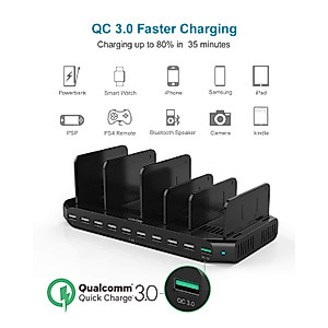 [Bundle] 4-Port USB 3.0 Hub Long Cable 48-inch with Micro USB Charging Port & QC3.0 Charging Station for Multiple Devices