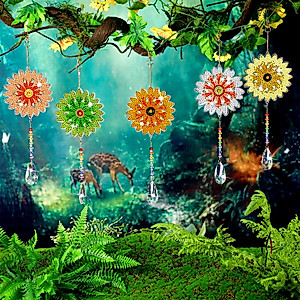 Tradder 6 Pcs Diamond Art Sun Catcher Wind Chime Double Sided Crystal Diamond Art Hanging Ornament African Daisy Sun Catcher Kit for Adults Kids DIY Craft Window Garden Home Decor