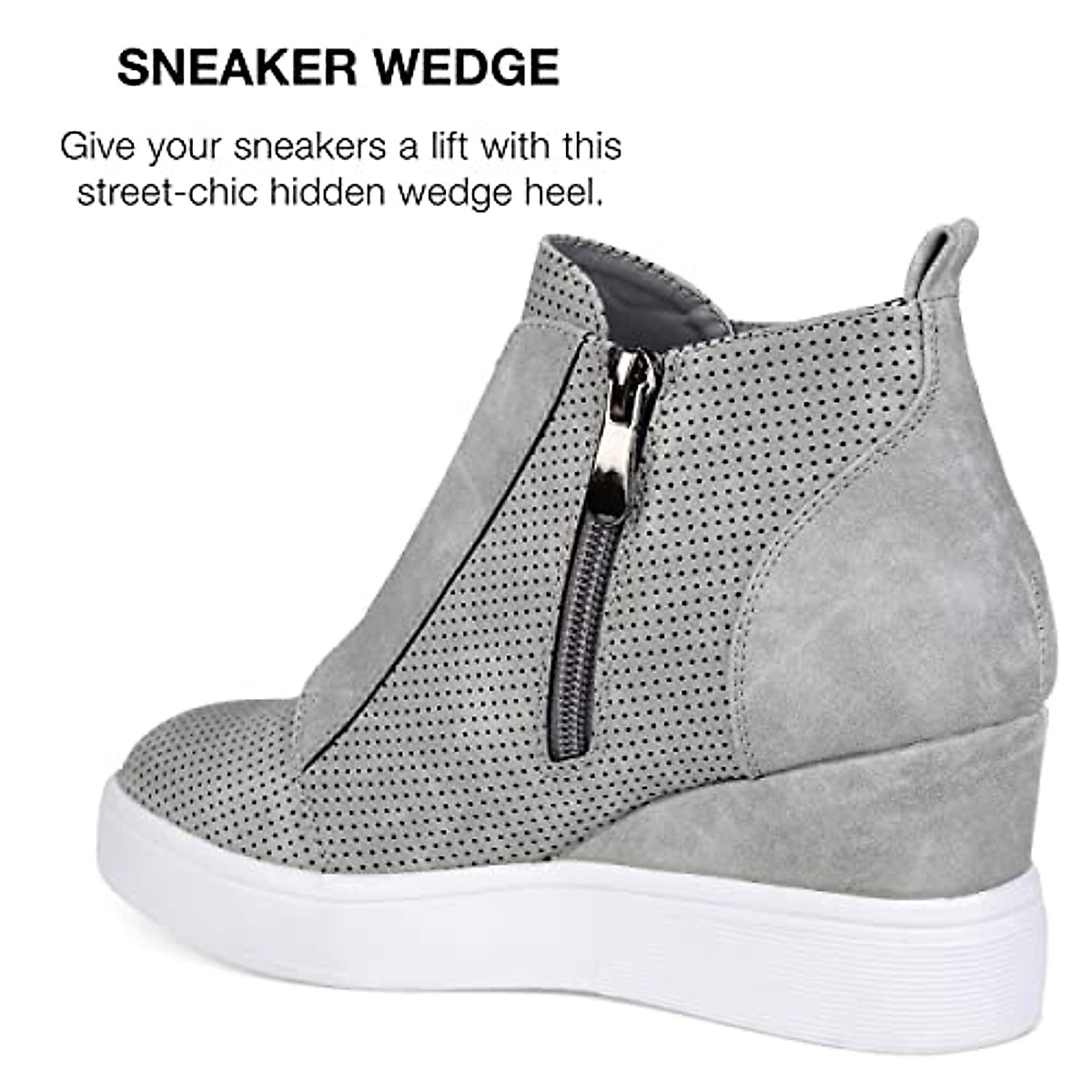 Journee Collection Womens Clara Round Toe Inside Zip Wedge Sneakers - Size: 7.5 - Grey