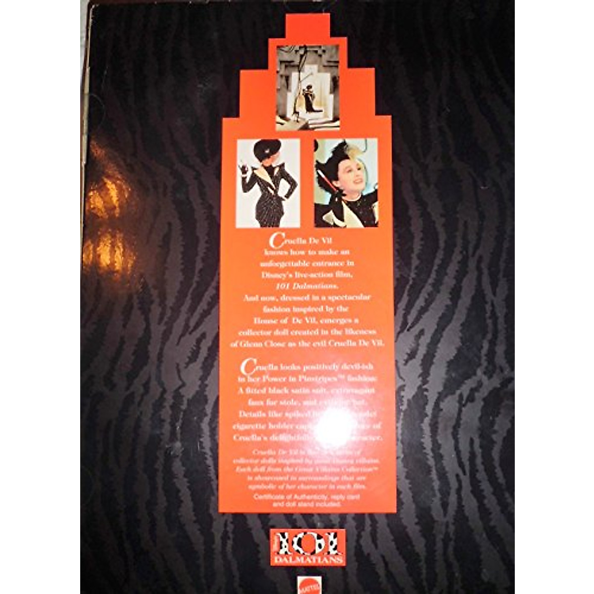 Barbie 1996 Disney Cruella De Vil Doll 101 Dalmatians Power in Pinstripes Great Villains Collection First in Series