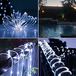 IJG 2 Pack Solar Rope Lights Outdoor Lights, 8 Modes and Timer Clear Tube Each 33ft 100 LED Fairy String Lights for Garden Yard Porch Tree Pool Patio Christmas Home Decoration Light