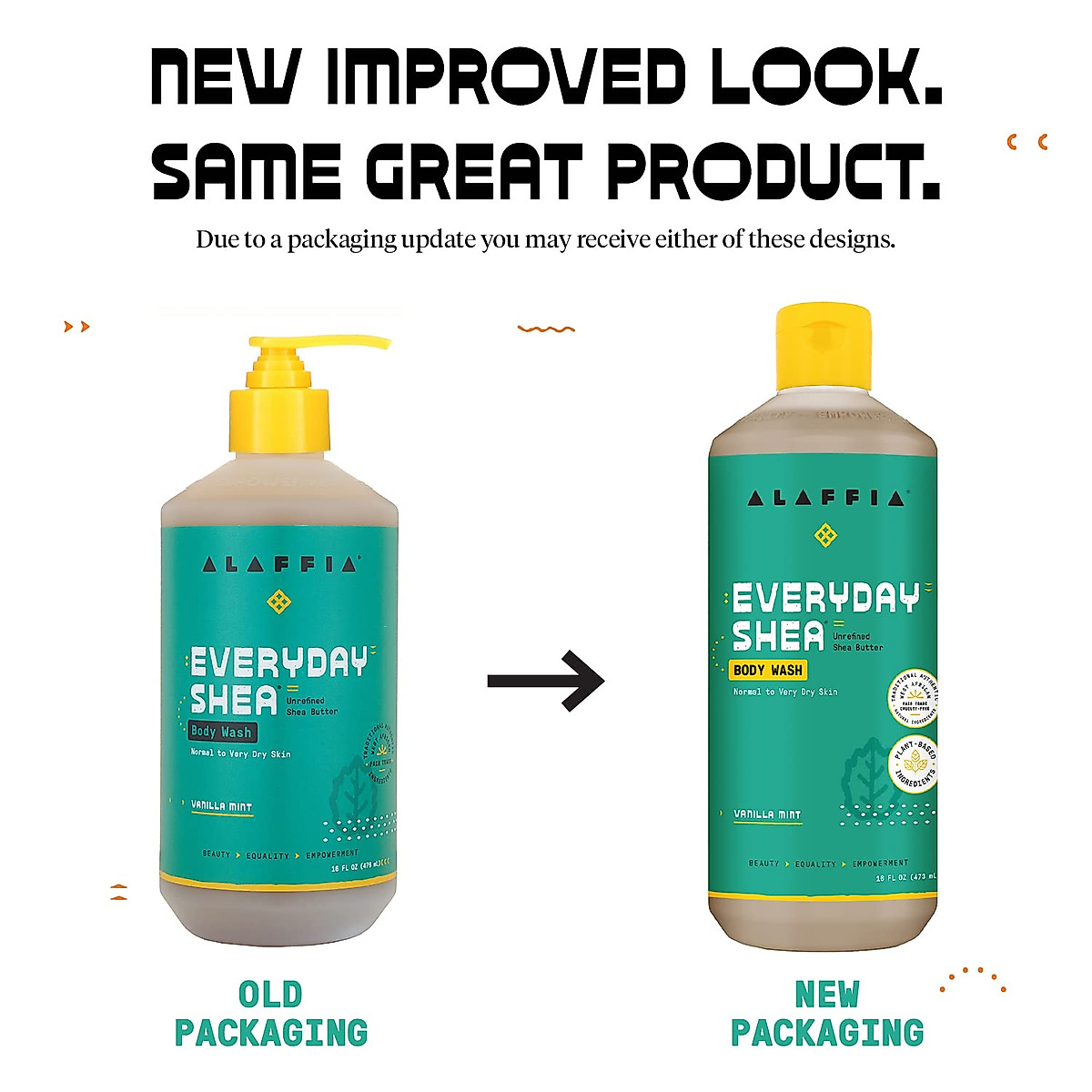 Alaffia Everyday Shea Body Wash, Naturally Helps Moisturize and Cleanse Without Stripping Natural Oils with Fair Trade Shea Butter, Neem, and Coconut Oil, Vanilla Mint, 2 Pack - 16 Fl Oz Ea