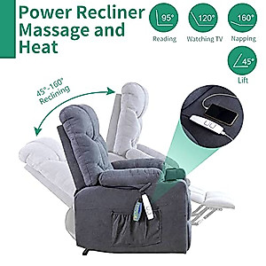 OBBOLLY Power Lift Recliner Chair for Elderly Massage with Heat, Linen Fabric Lazy Sofa with Cup Holders, USB, Side Pockets for Living Room