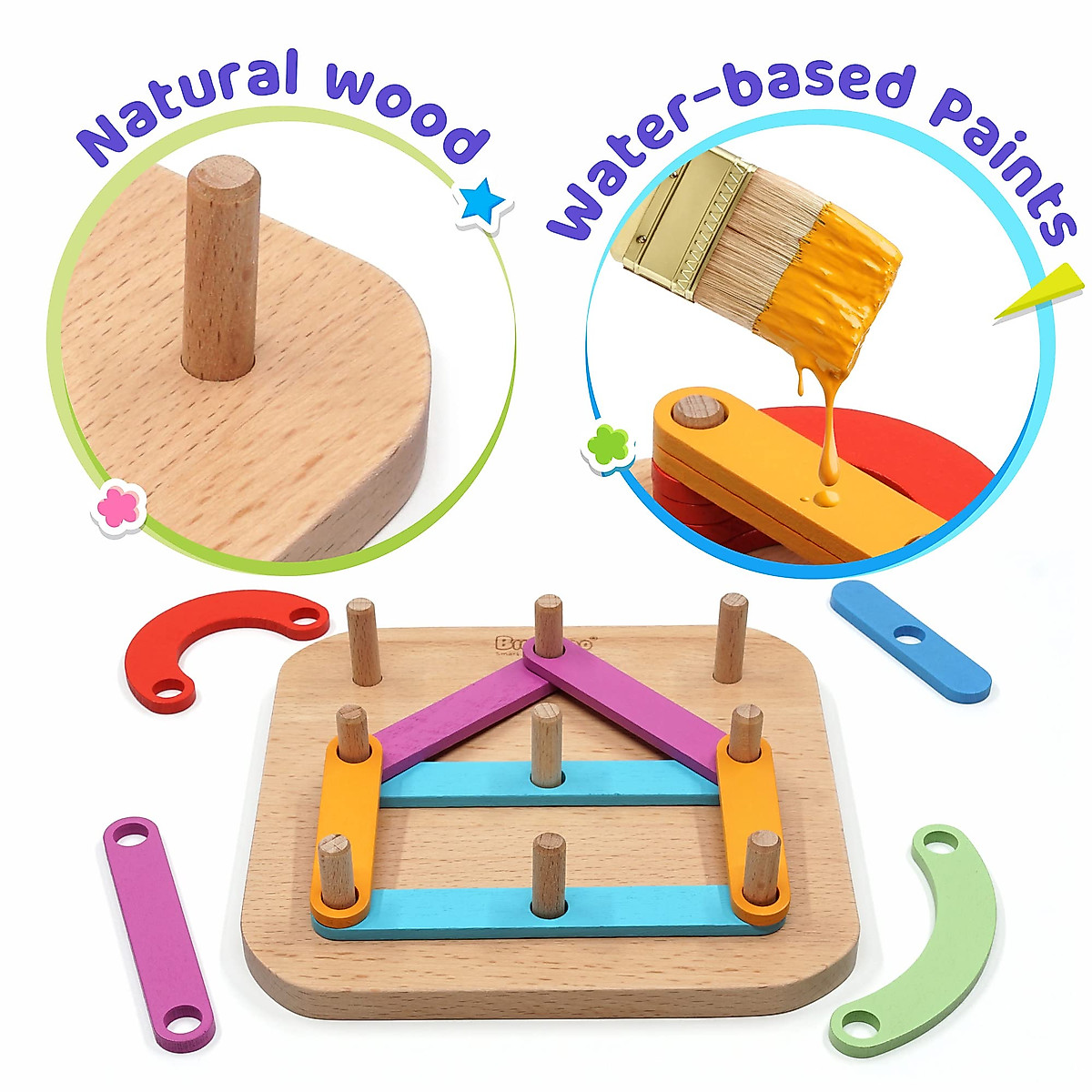 Bimi Boo 28 Pсs Letter and Number Construction Activity Set - Wooden Letters Number Shape Puzzles for Kids - Letter and Number Construction Activity Set - Shape Color Recognition Pegboard