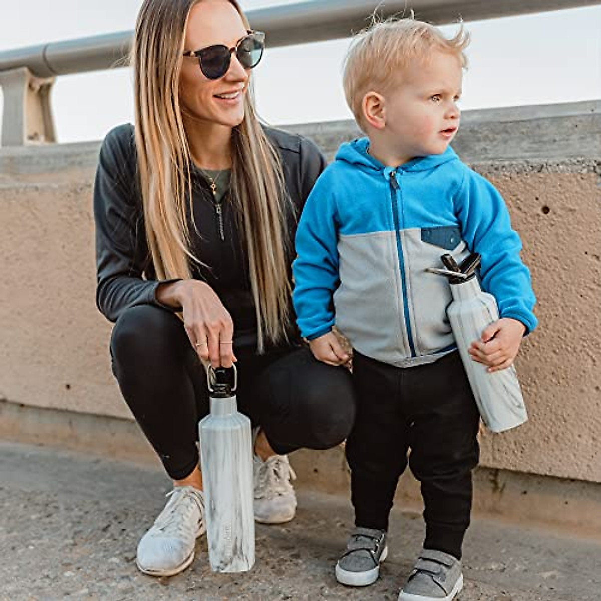 BrüMate ReHydration Mini Kids Water Bottle | 100% Leakproof Insulated Water Bottle for Kids with Straw | Stainless Steel Water Canteen | Perfect Kids Water Bottle for School | 16oz (Glitter Charcoal)