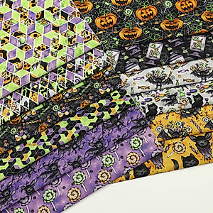 Chuanshui 12 PCS 17.5 x 10.5 inches (44 x 25 CM) 100% Cotton Craft Fabric Bundle for Patchwork 12 Different Pattern Pre-Cut Quilting Fabric Fat Eighths Square for DIY Craft Sewing (Halloween Pattern)