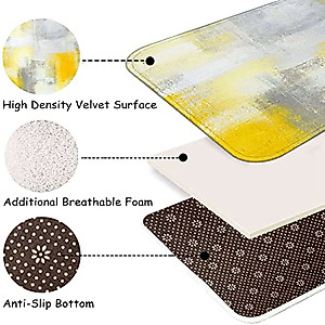 RYANZA 2 Pieces Kitchen Rugs, Abstract Anti Fatigue Non Slip Foam Cushioned Grey and Yellow Art Painting Comfort Indoor Floor Mat Runner Rug Set for Laundry Office Sink Bathroom (17"x48"+17"x24")