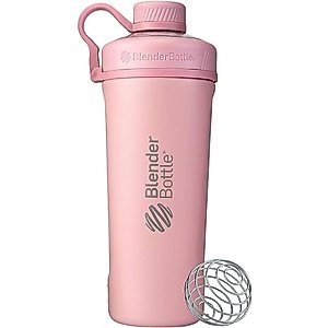 BlenderBottle Radian Shaker Cup Insulated Stainless Steel Water Bottle with Wire Whisk, 26-Ounce, Matte Rose Pink