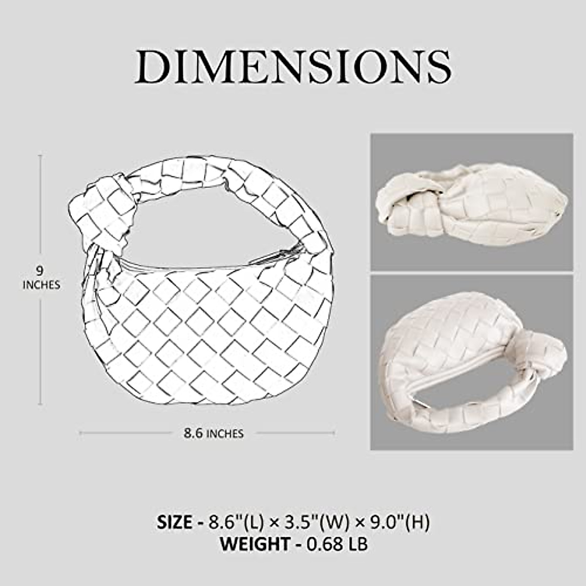 JYG Knoted Woven Handbag for Women Fashion Designer Ladies Hobo Bag Bucket Purse Faux Leather (White)