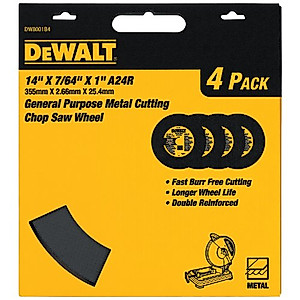 DEWALT Cutting Wheel for Chop Saw, Metal Cutting, 14-Inch (DW8001B4), 4 count