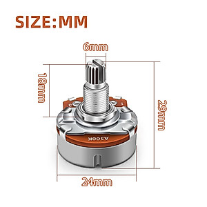 SAPHUE 4PCS A250K+B250K+A500K+B500K Push Pull Potentiometer Brass Metric Coarse 18-Spline Split Shaft Pots Audio Taper Potentiometers for Electric Guitar Bass,2T2V (250K&500K)