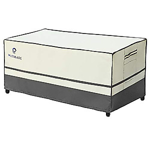 Patio Table Covers, Outdoor 600D Heavy Duty Waterproof UV Resistant Dining Table Cover, 67x44x28 inch, Beige+Grey