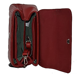 DAVID JONES Women Fashion Office Handbag Chevron Satchel Tote Crossbody Bag (Dark Red)