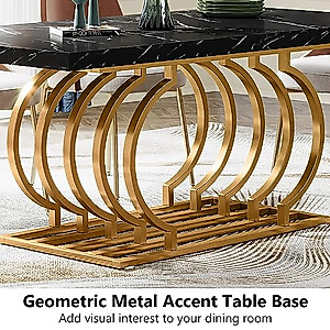 Tribesigns Modern Dining Table, 63 inch Faux Marble Wood Kitchen Table for 6 People, Rectangular Dinner Room Table with Geometric Frame for Kitchen, Dining Room, Black Gold