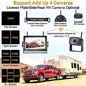 AMTIFO RV Backup Camera Wireless HD 1080P 7'' Split Screen DVR Monitor Bluetooth Trailer Rear View Cam 4 Channel System Truck Camper Infrared Night Vision Adapter for Furrion Pre-Wired RVs A8