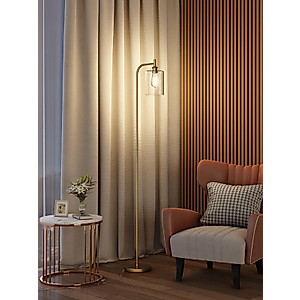 addlon Floor Lamps for Living Room with Gradient Gray Glass lampshade, Modern Floor Lamp with LED Bulbs, Industrial Standing lamp for beroom, Bright Tall Pole Lamps Office - Black