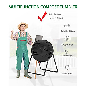 Multifunction Garden Tumbling Composter, Heavy-Duty Fast-Working Compost Bin with Easy-to-use Drain Plugs to Collect Liquid,Black