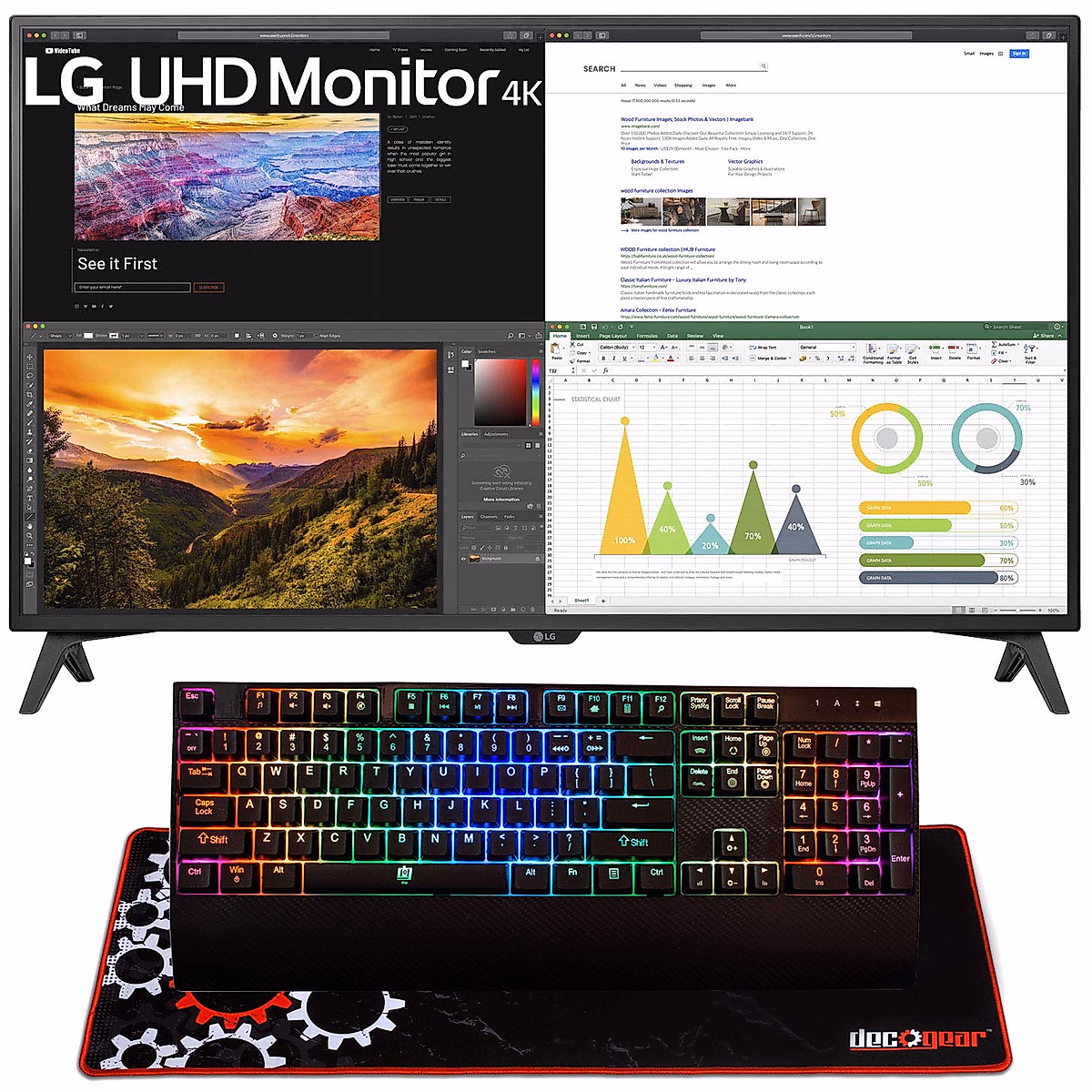 LG 43UN700T-B 43" 4K 3840x2160 IPS HDR 10 Monitor with Deco Gear Gaming Bundle
