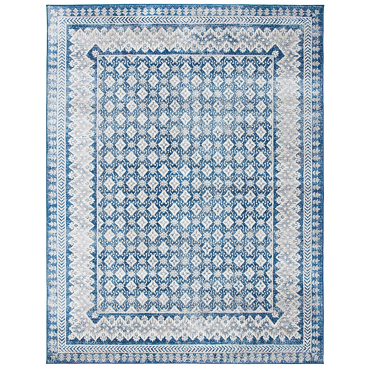 SAFAVIEH Brentwood Collection 8' x 10' Navy / Beige BNT899N Traditional Oriental Distressed Non-Shedding Living Room Bedroom Dining Home Office Area Rug