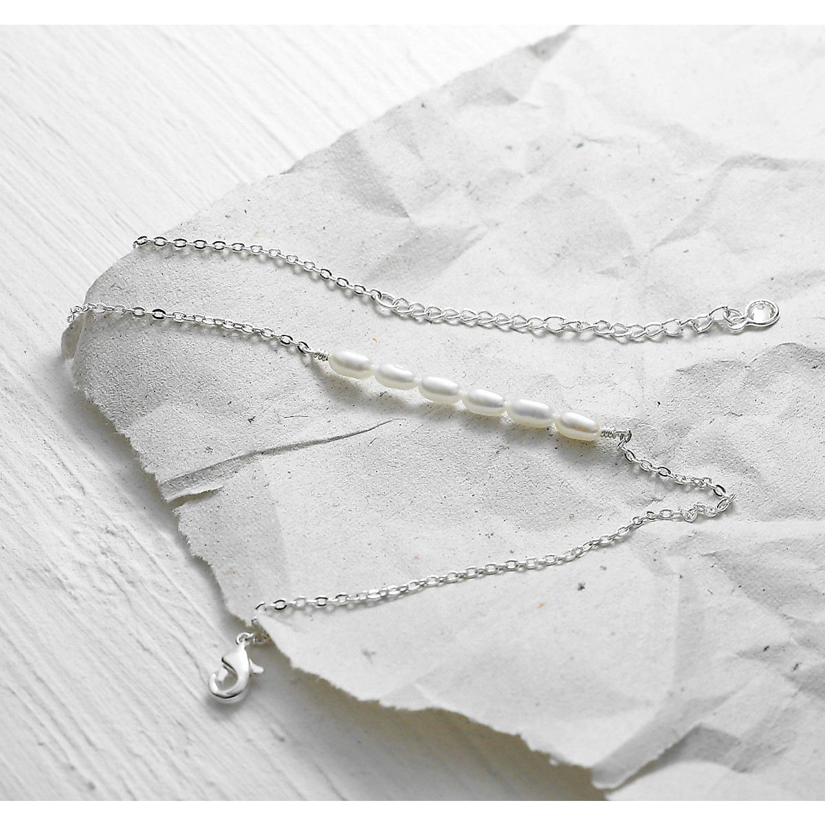 Freshwater Pearl Anklet,Sterling Silver 14K Silver Filled Boho Pearl Dainty Handmade Beaded Cute Tiny Charm Beach Ankle Bracelet Foot Chain Anklet for Women