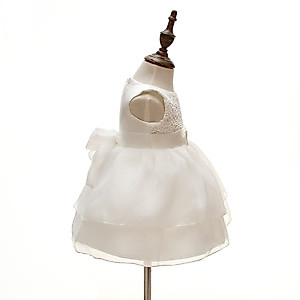 Meiqiduo Baby Girls Dresses Christening Wedding Pageant Bow Formal Dress Ivory White (6M/6-12months)