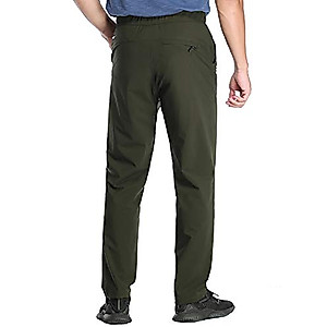 MIER Men's Stretch Hiking Pants Elastic Waist Lightweight Travel Jogger Trousers, Water Resistant, Quick Dry, Army Green, XXL