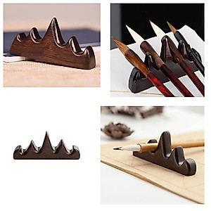 UtySty 2 Pack Paint Brush Holder Chinese Calligraphy Brushes Rest Stand Support Wooden Montain Non Rolling Keeper for Paintbrush Pens Paintbrushes Ink Writing Painting Drawing Art Watercolor Pencils